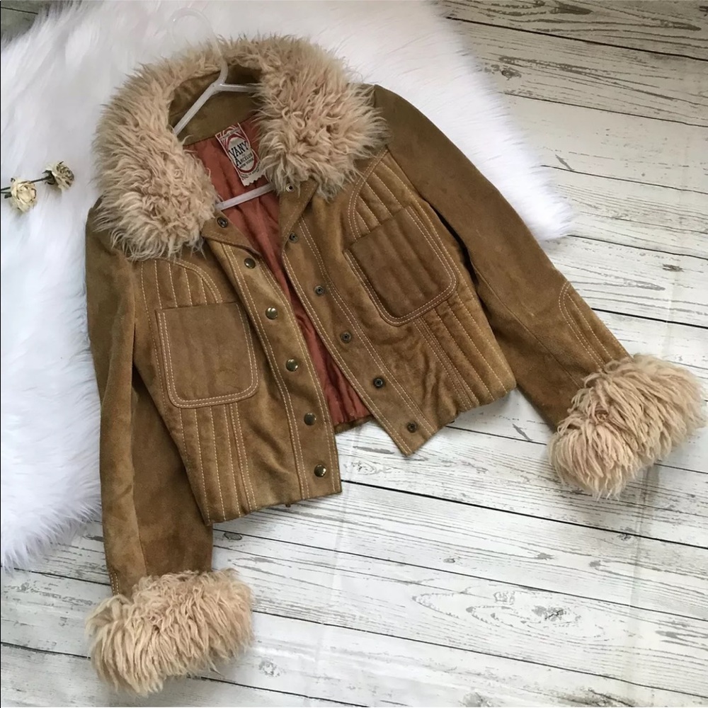 Vintage Vany By Arcelus Ny Suede Coat Fur Collar - Gem